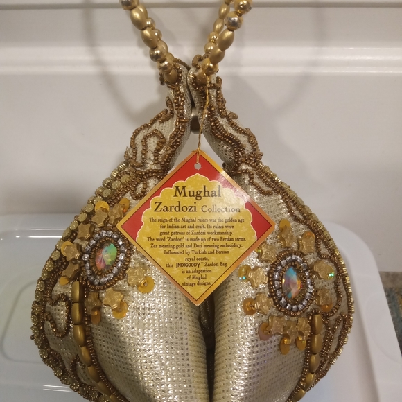 Mughal Zardozi | Bags | Gold Mughal Zardozi Indigoody Evening Bag ...